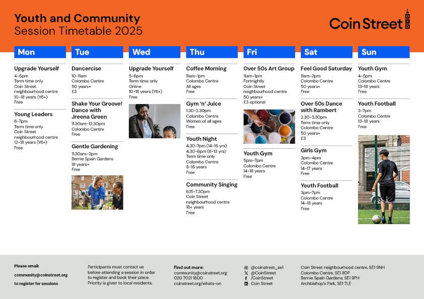 Youth and Community Timetable | Coin Street